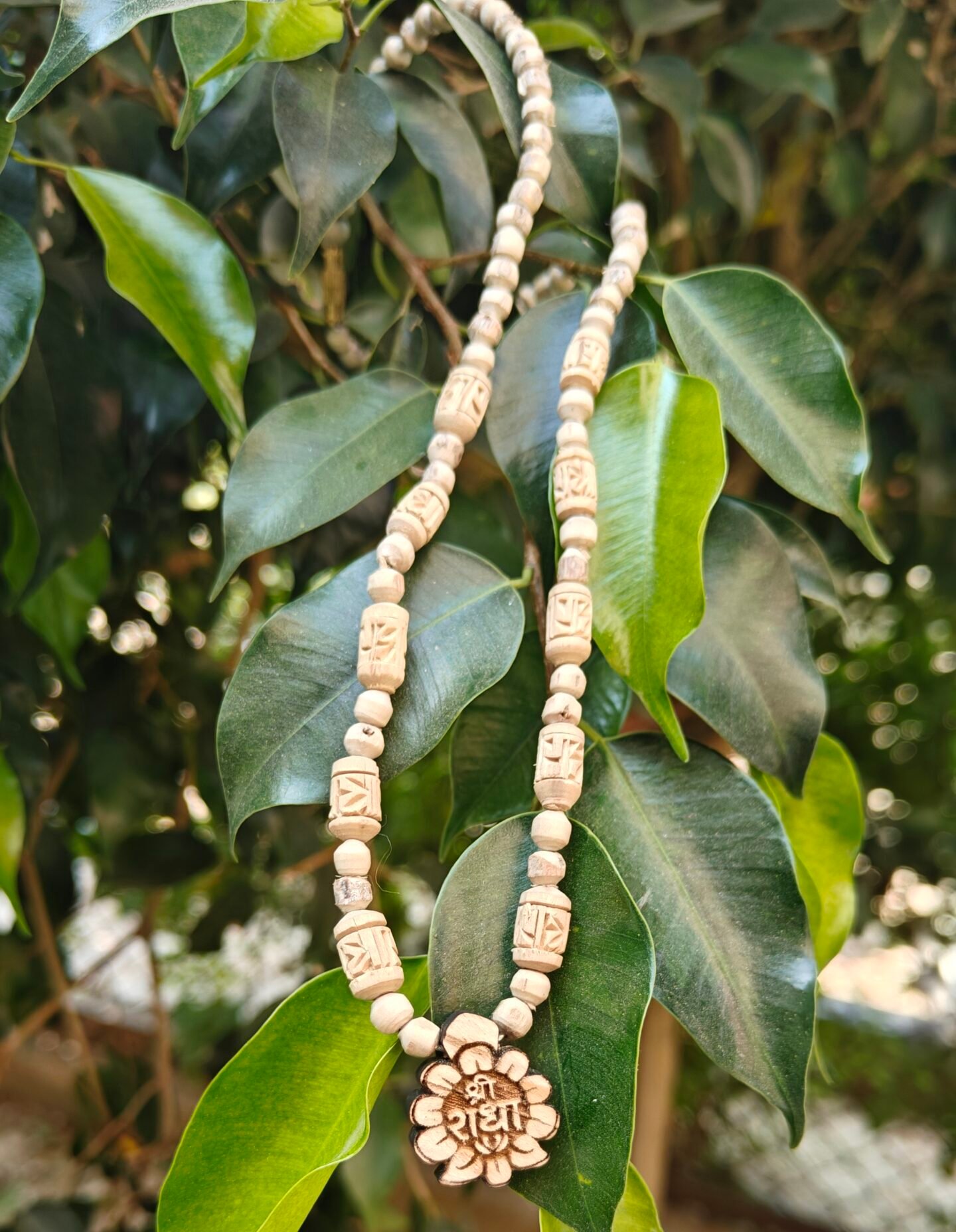 Shree Radha Flower Locket Mala with Radha Naam Beads